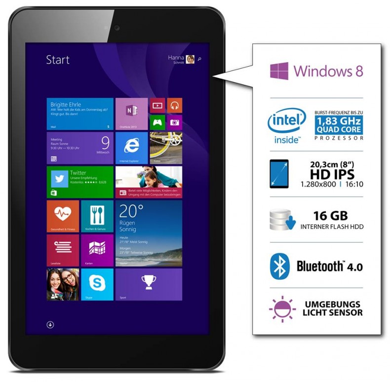 ODYS WinTab 8 - 8Zoll Windows 8 Tablet für ca 150€ - WindowsUnited