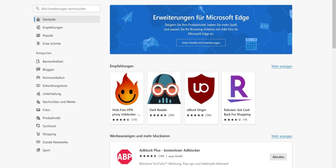 Der neue Microsoft Edge Add-On Store ist jetzt für alle verfügbar ...